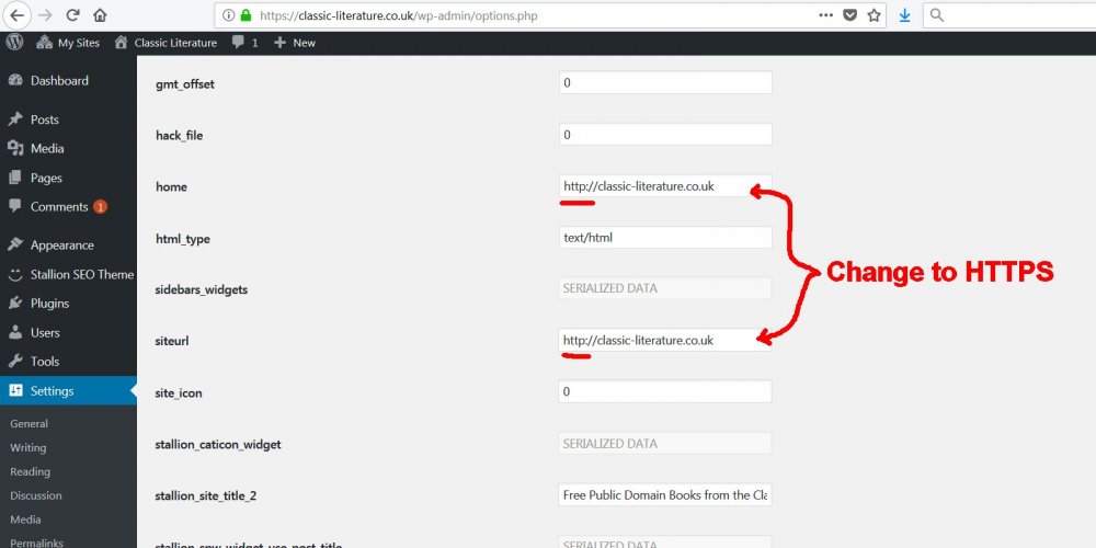 Change HTTP to HTTPS via the WordPress Hidden Options Page